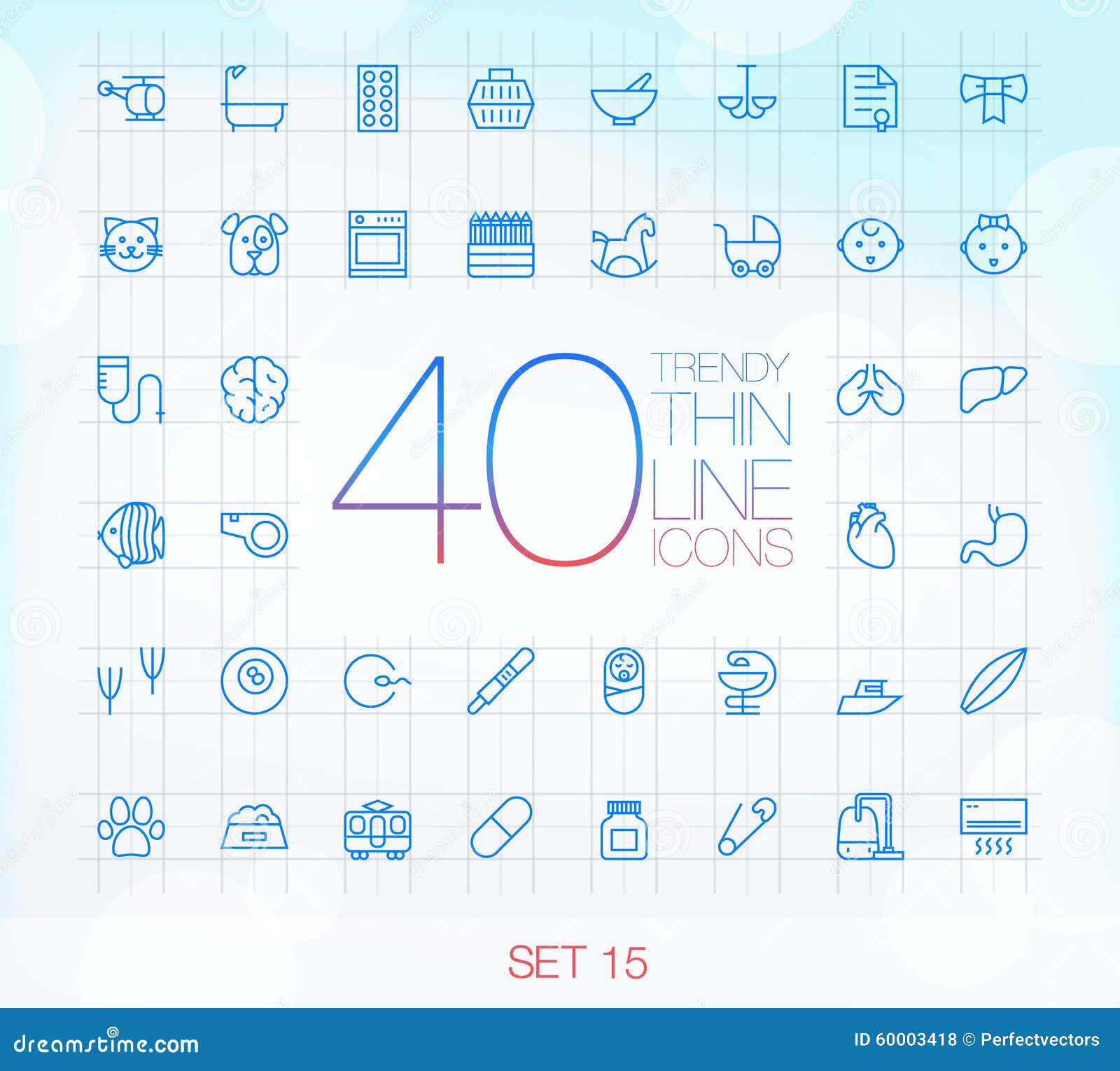 40 Trendy Thin Icons Set 15 Stock Vector - Illustration of kidney, menu ...