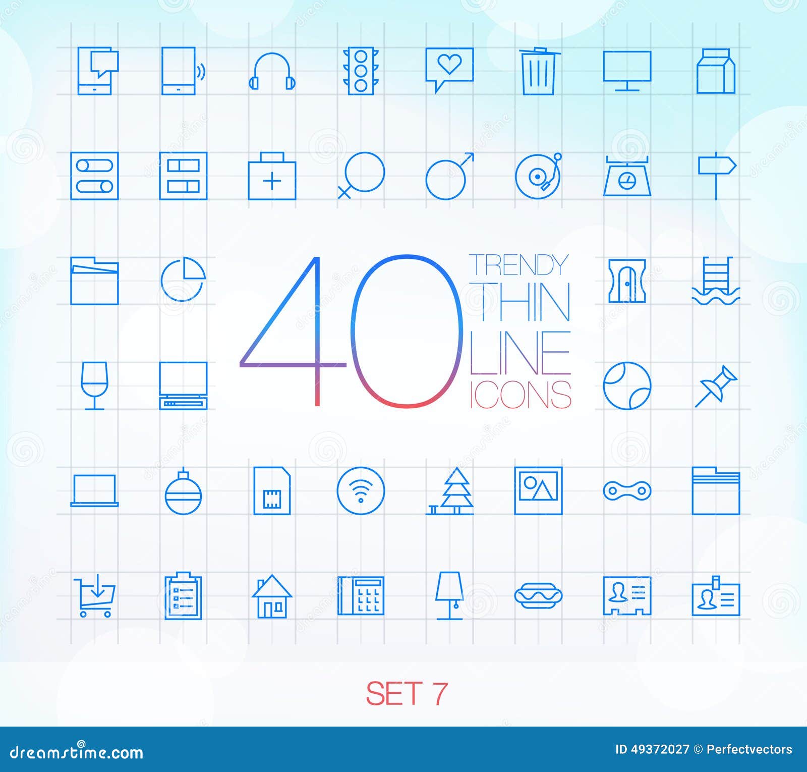 40 Trendy Thin Icons for Web and Mobile Set 7 Stock Vector ...