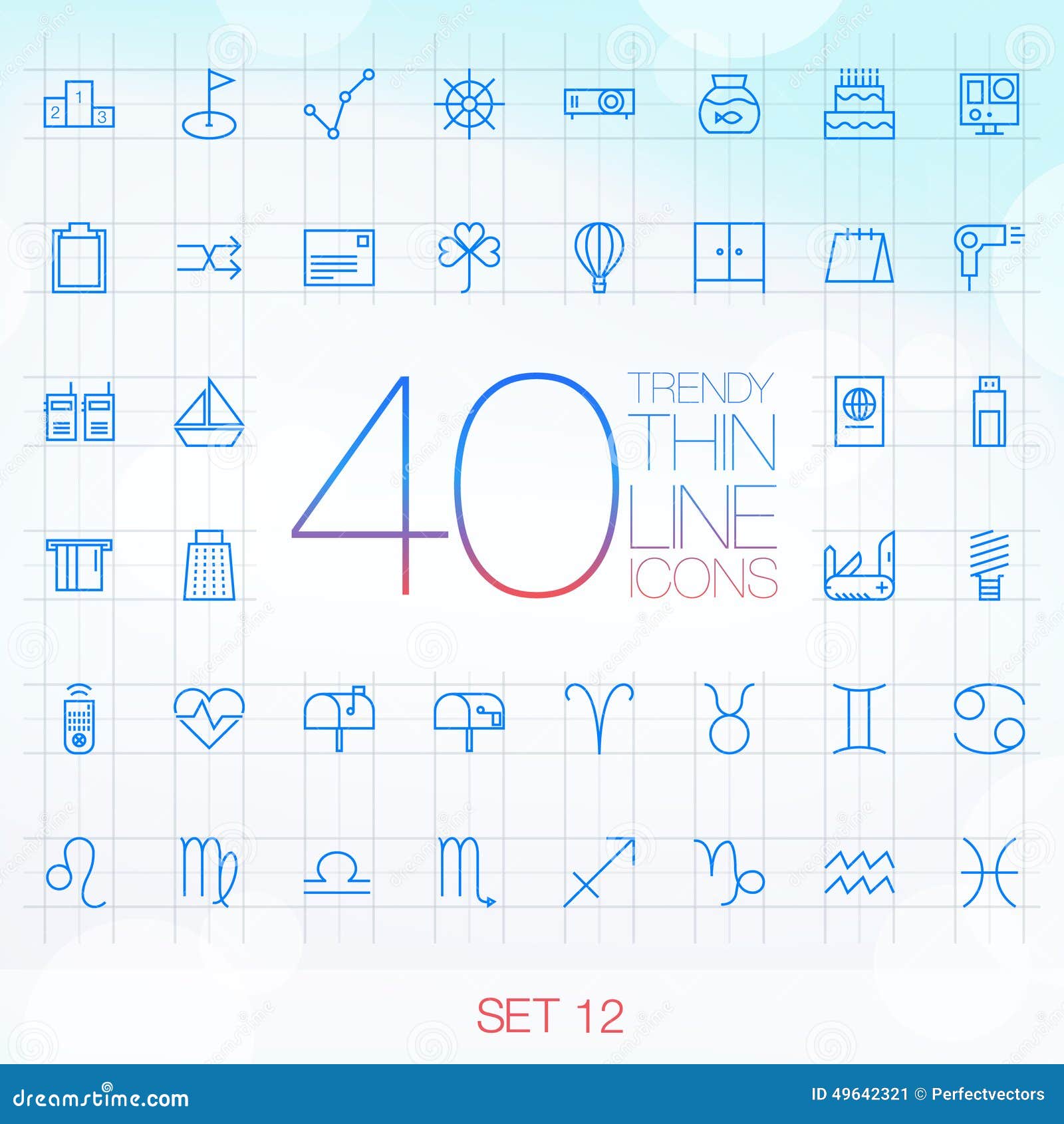 40 Trendy Thin Icons for Web and Mobile Set 12 Stock Vector ...
