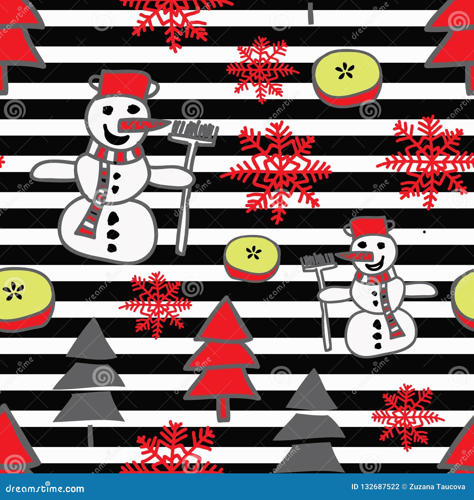 Trendy Vector Christmas Pattern with Snowman, Snowflake and Christmass ...