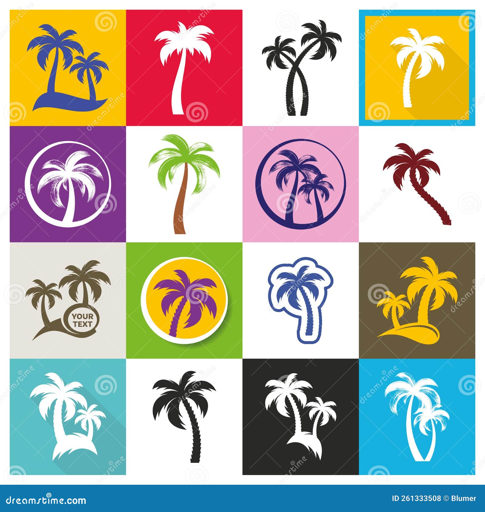 Trendy Vector Palm Tree Icons Big Set Stock Vector - Illustration of ...