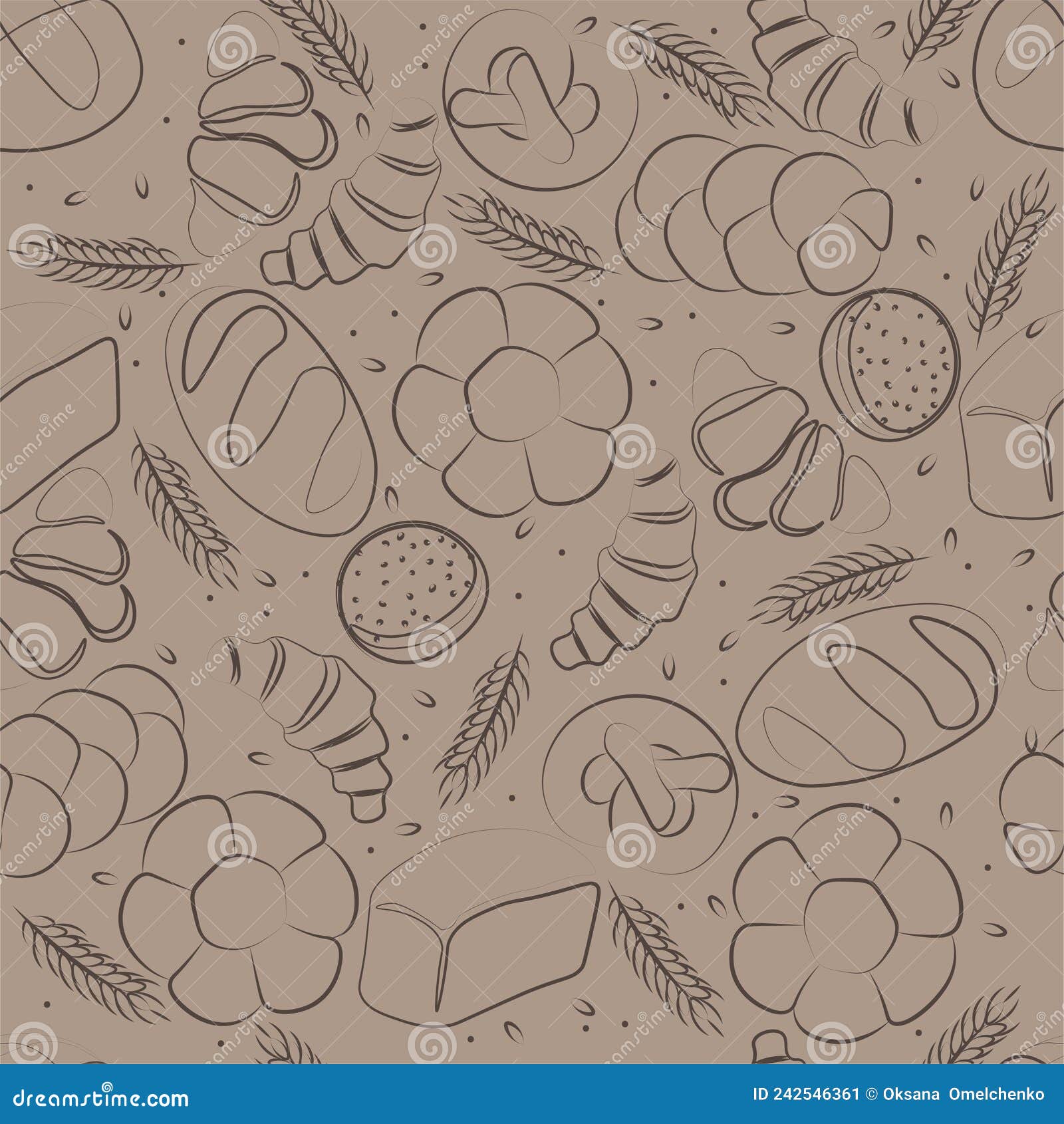 Trendy Vector Pattern for Bakery or Cafe.Illustrations of Buns,bread ...