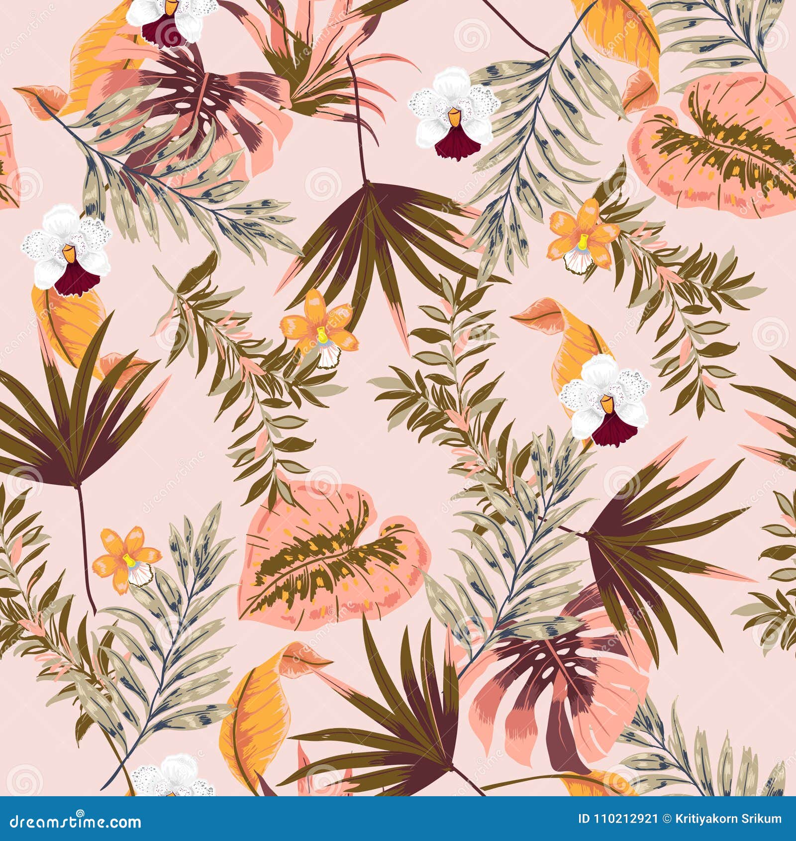 Trendy Vector Seamless Beautiful Tropical Pattern with Exotic Forest ...