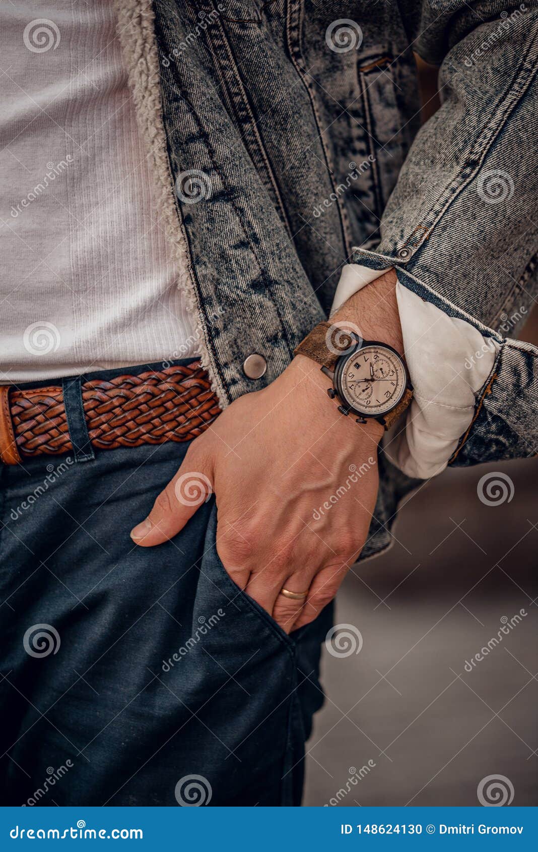 Trendy watch on man hand stock photo. Image of minute - 148624130