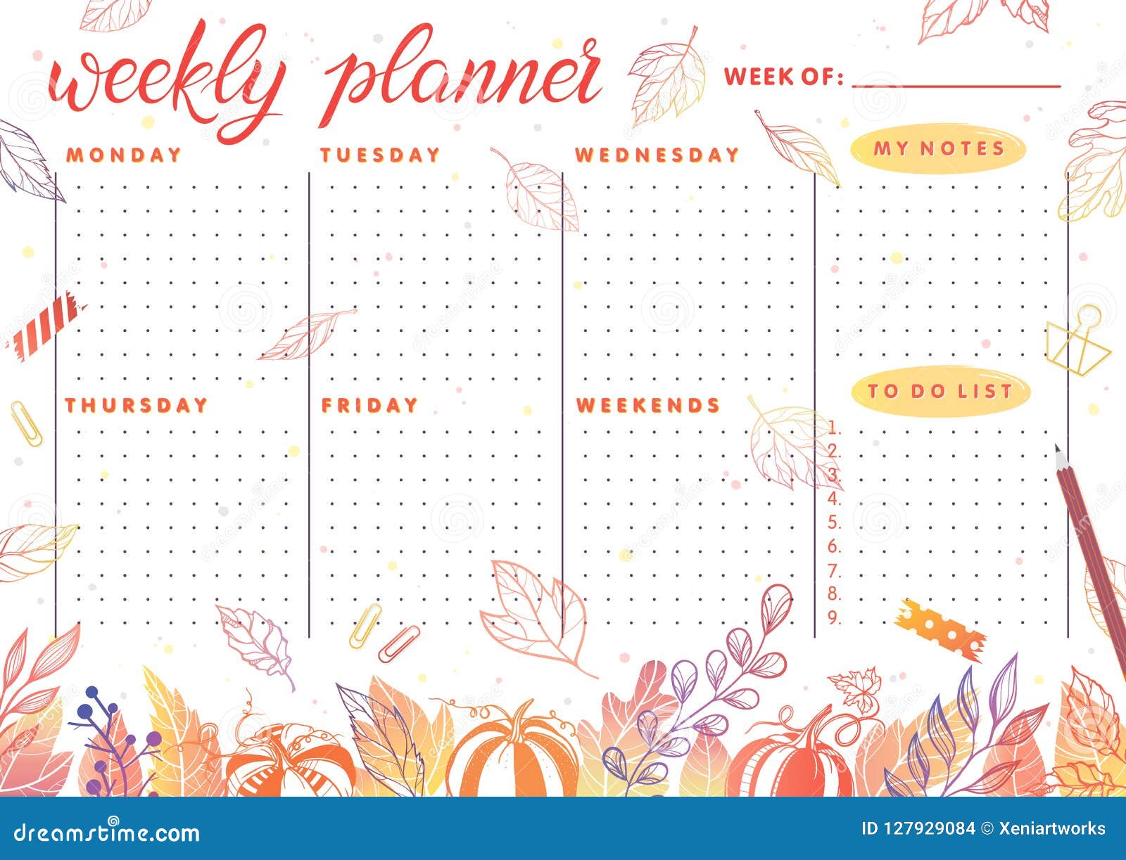 Trendy weekly planner stock vector. Illustration of floral - 127929084