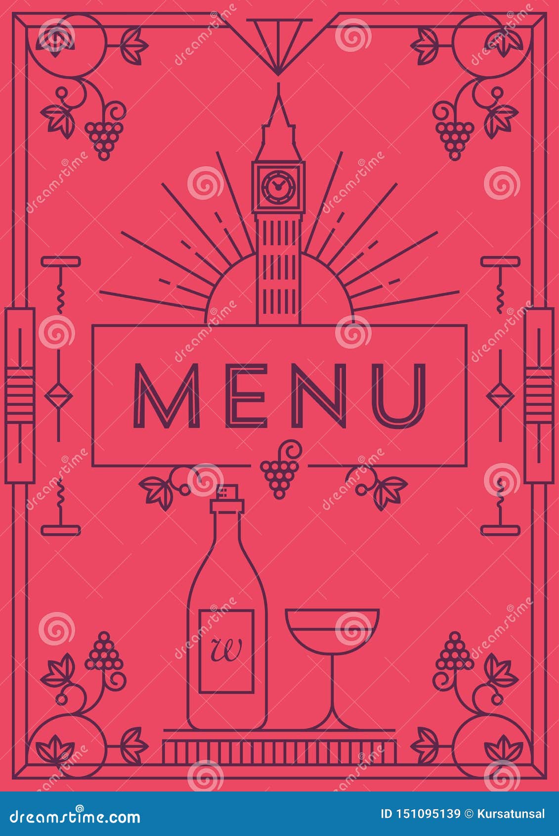 Trendy Wine Menu Design with Linear Icons Stock Vector - Illustration ...