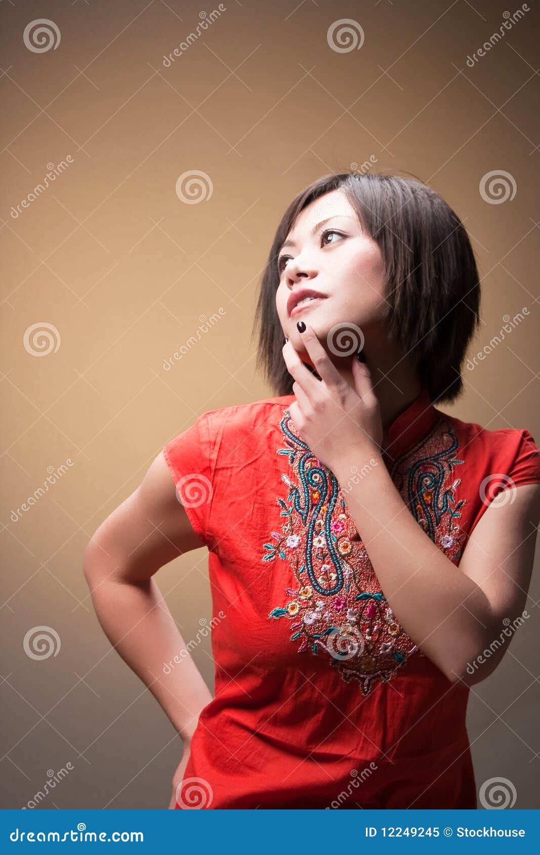 Trendy Woman in Deep Thought Stock Image - Image of brown, girl: 12249245