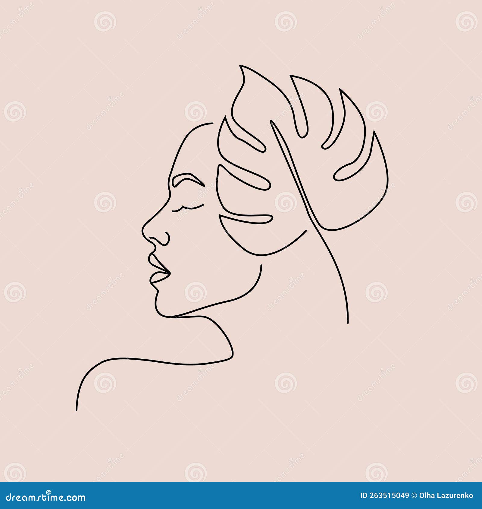 Trendy Woman Face Silhouette In Line Art Style For Fashion Prints Stock