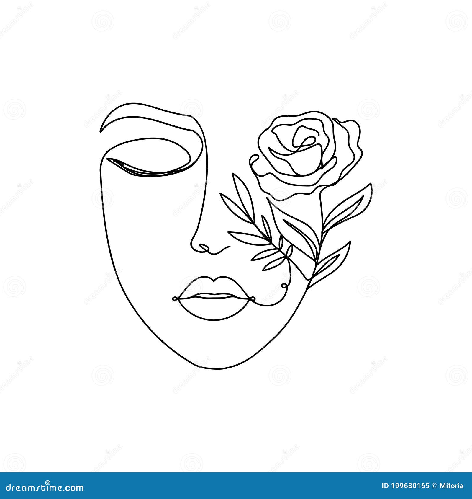 Trendy Woman`s Face Silhouette In One Line Art Style Continuous Art