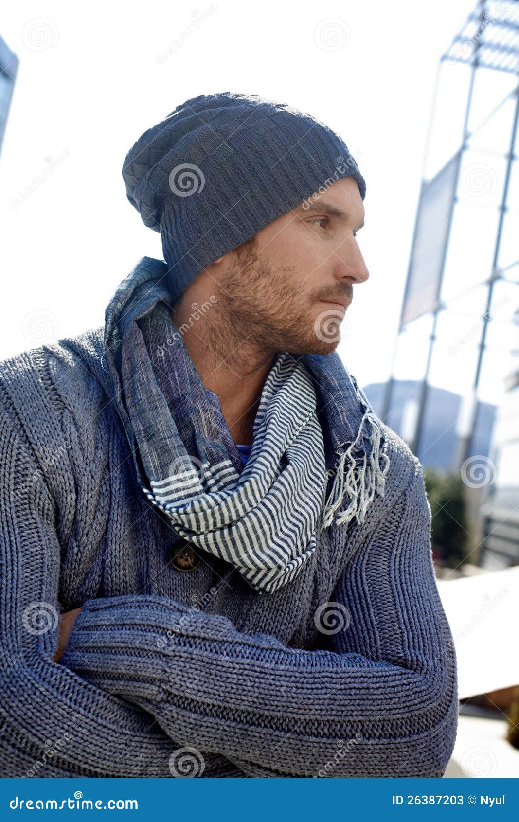 Trendy Young Man in Hat and Scarf Stock Image - Image of clothing ...