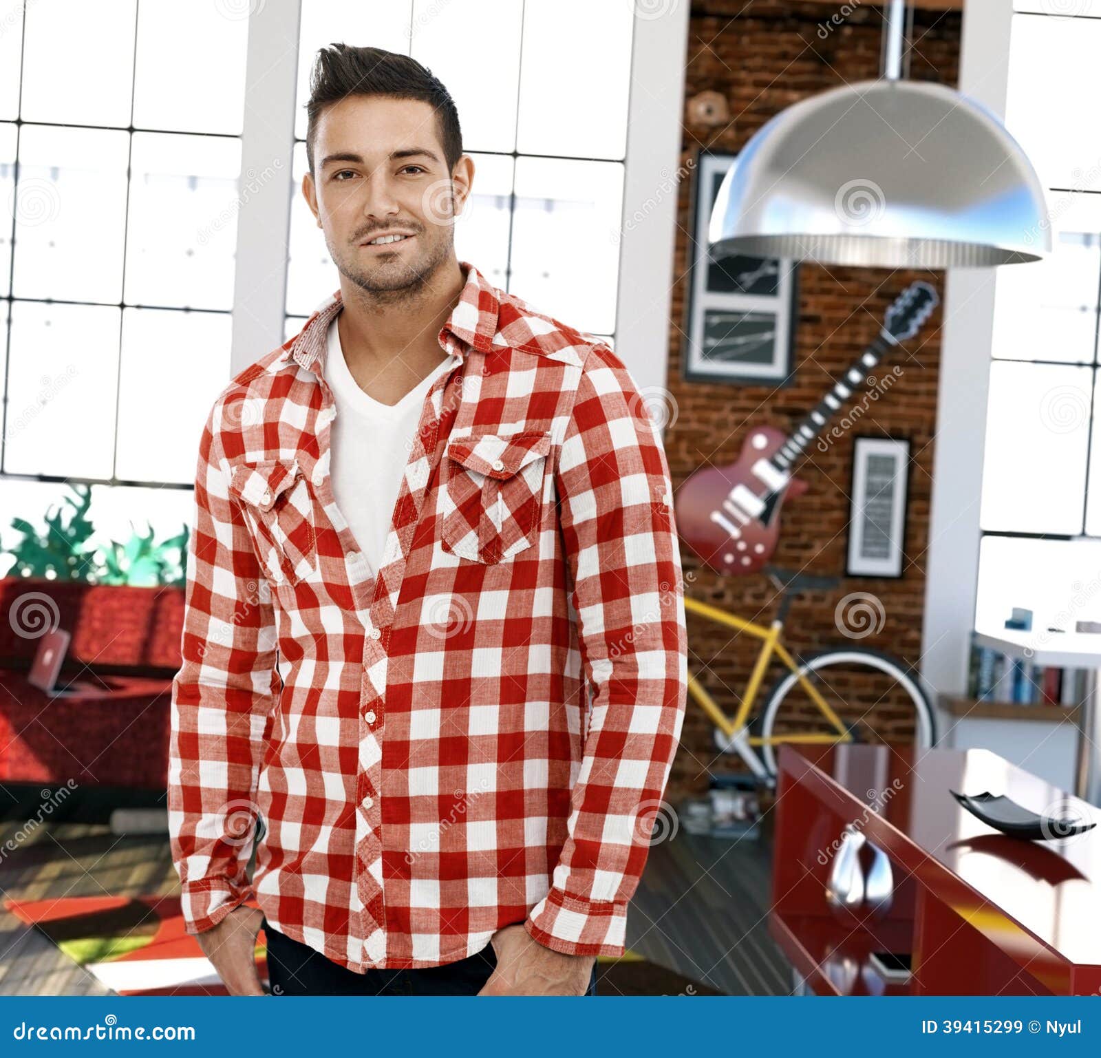 Trendy young man at home stock image. Image of happiness - 39415299