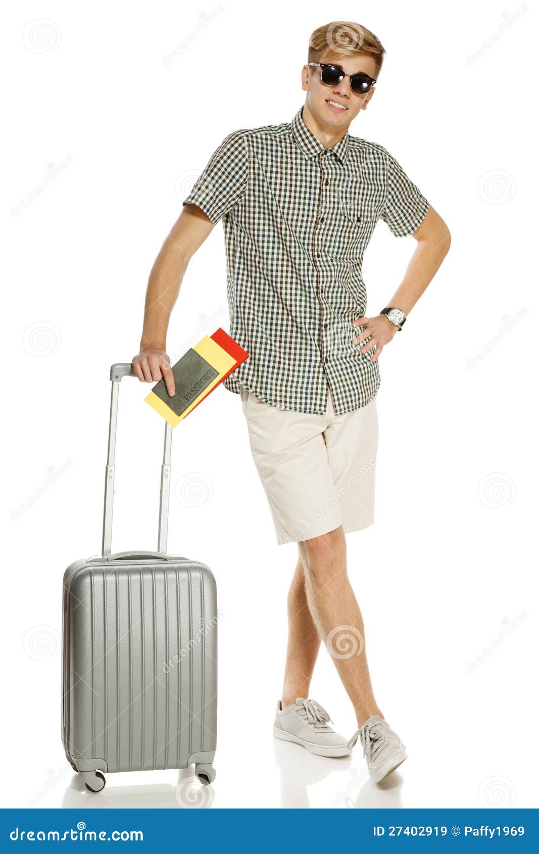 Trendy Young Man with Suitcase Stock Image - Image of journey, baggage ...