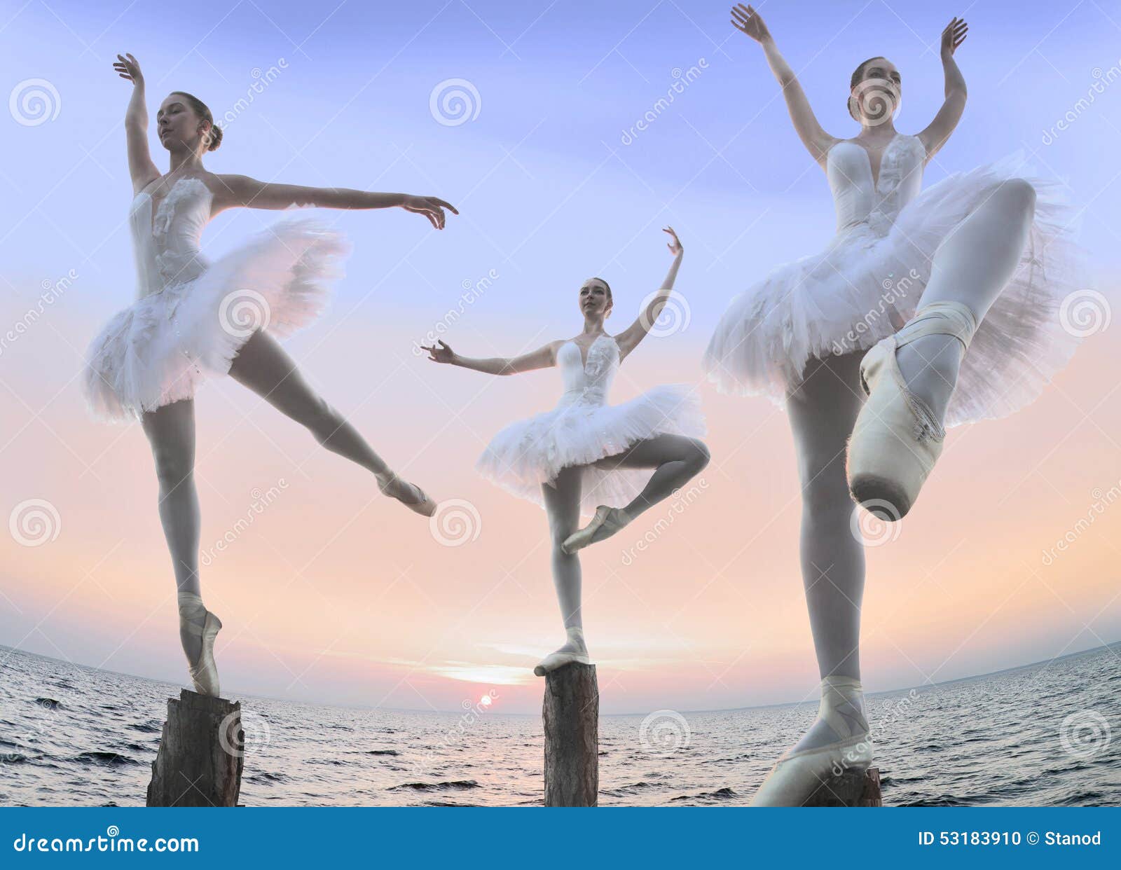 Tres Bailarinas En Pilares De Madera Foto de archivo - Imagen de ballet ...