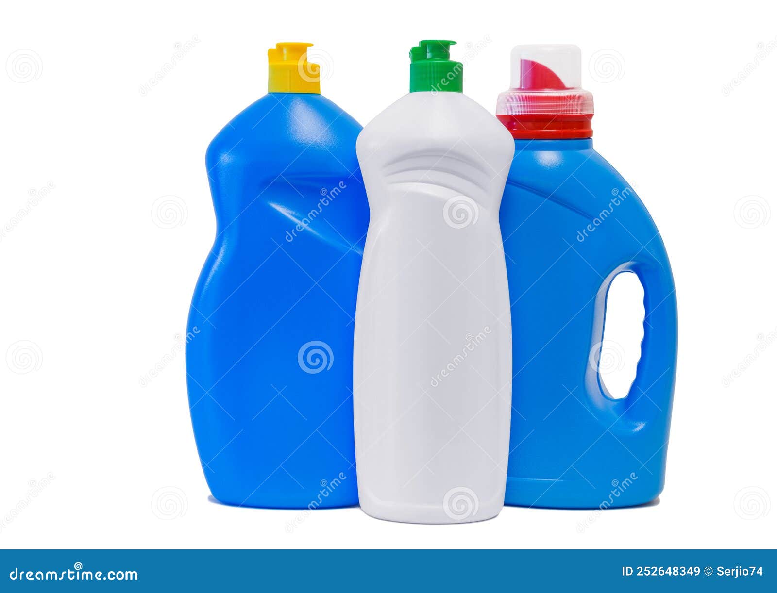 Tres Botellas De Detergente Aisladas En Blanco. Imagen de archivo ...