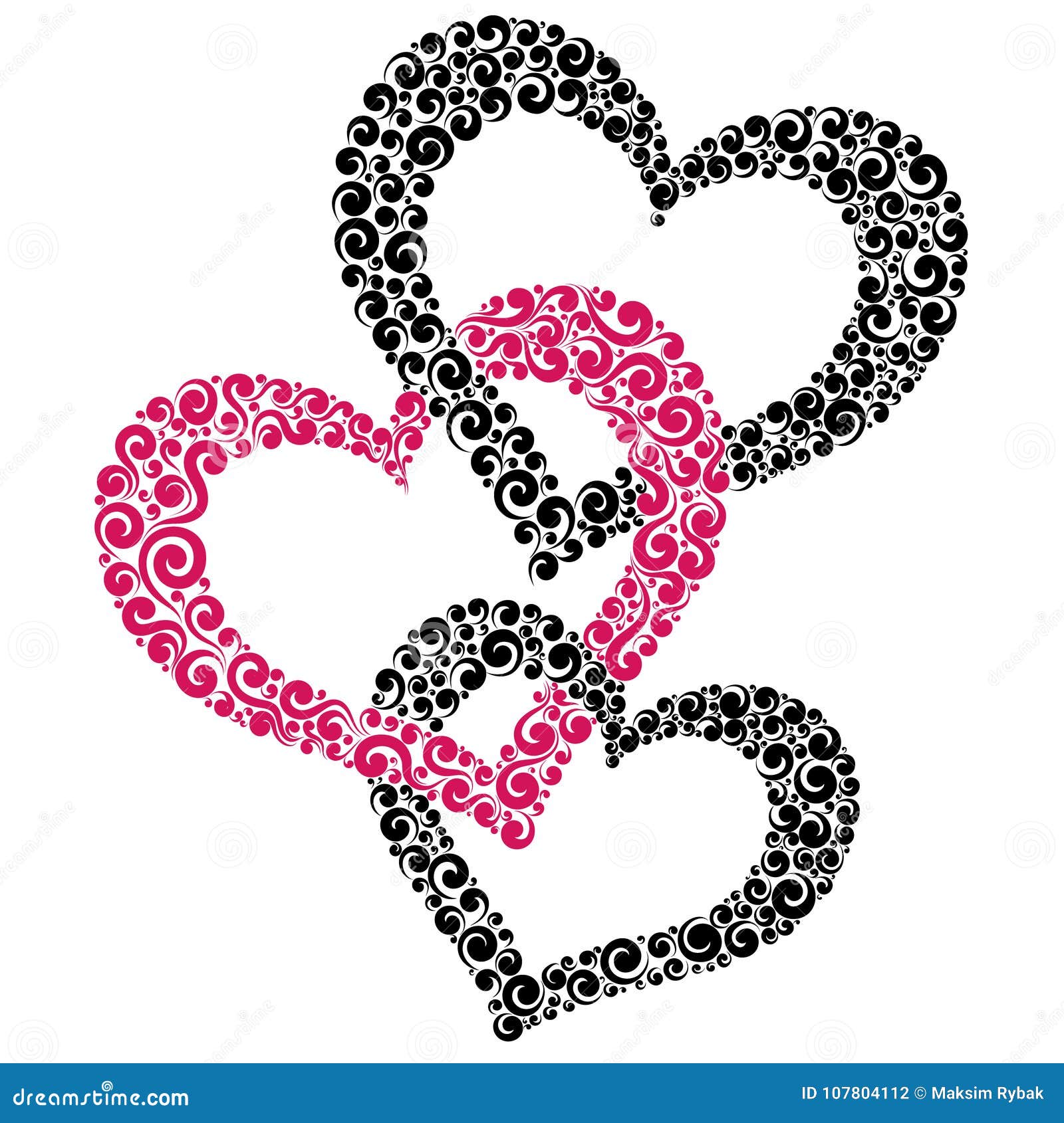 Tres Corazones Entrelazados Ilustración del Vector - Ilustración de ...