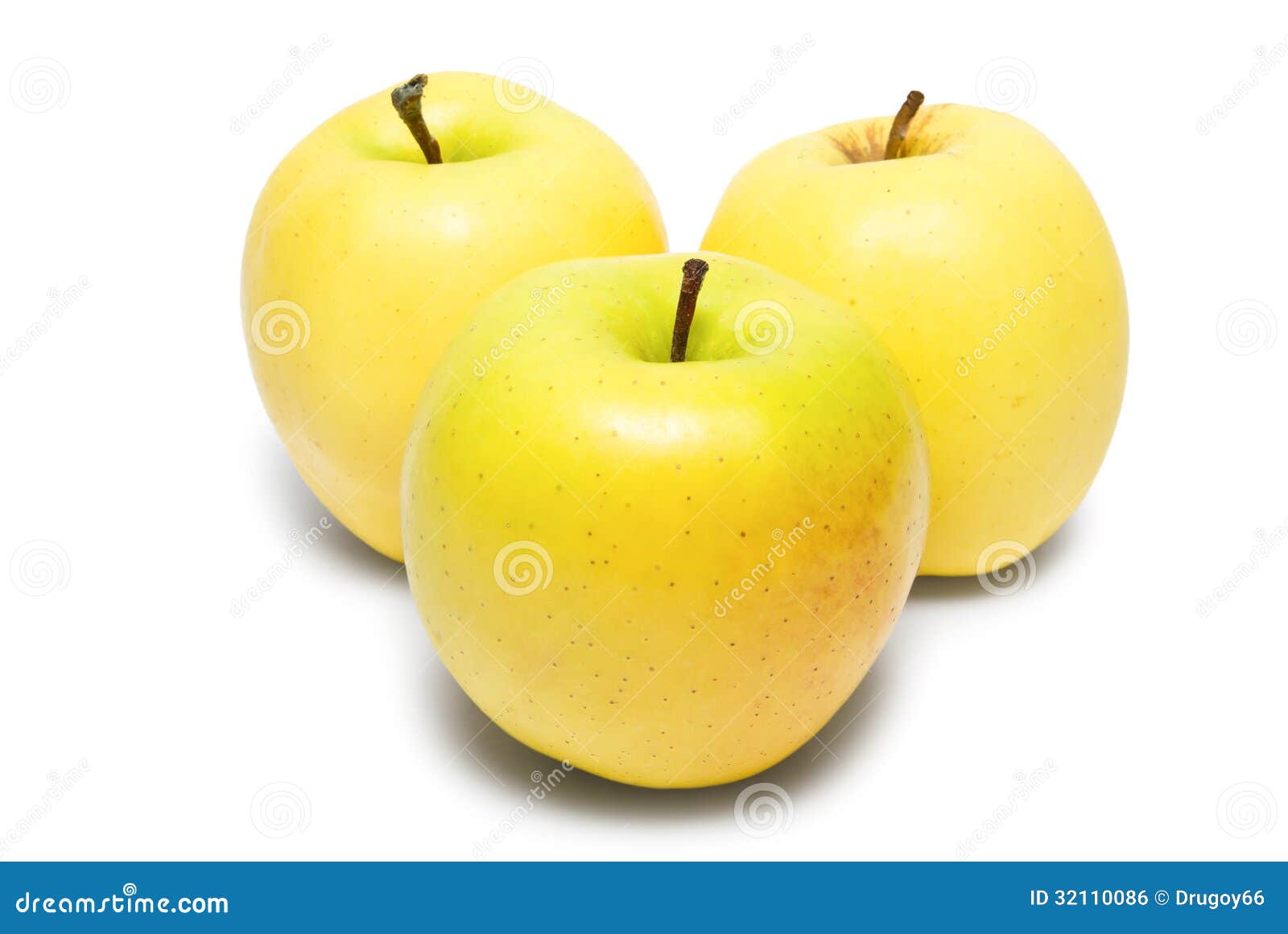 Tres manzanas amarillas foto de archivo. Imagen de delicioso - 32110086