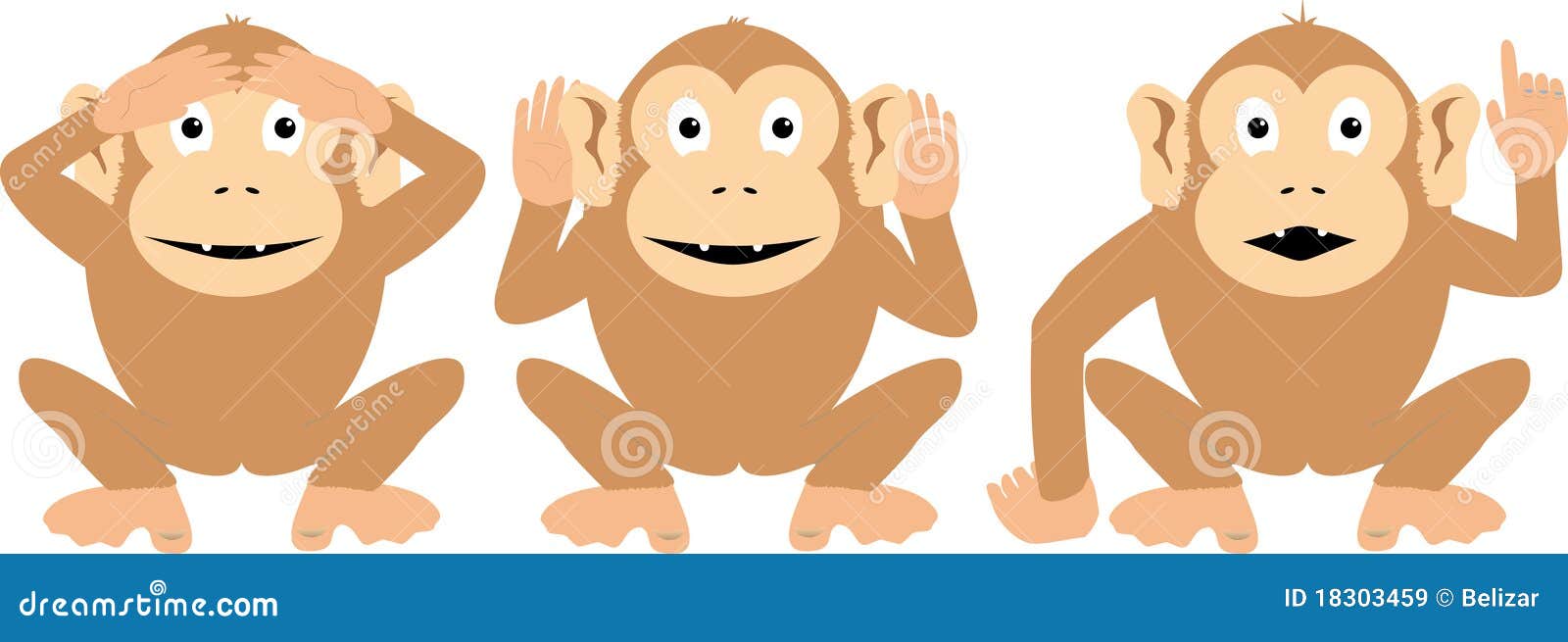 Tres monos más sabios stock de ilustración. Ilustración de mono - 18303459