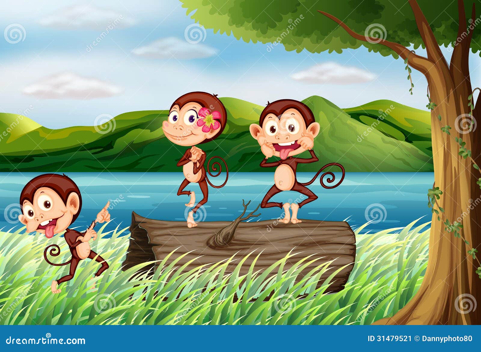 Tres Monos Que Se Divierten Ilustración del Vector - Ilustración de ...