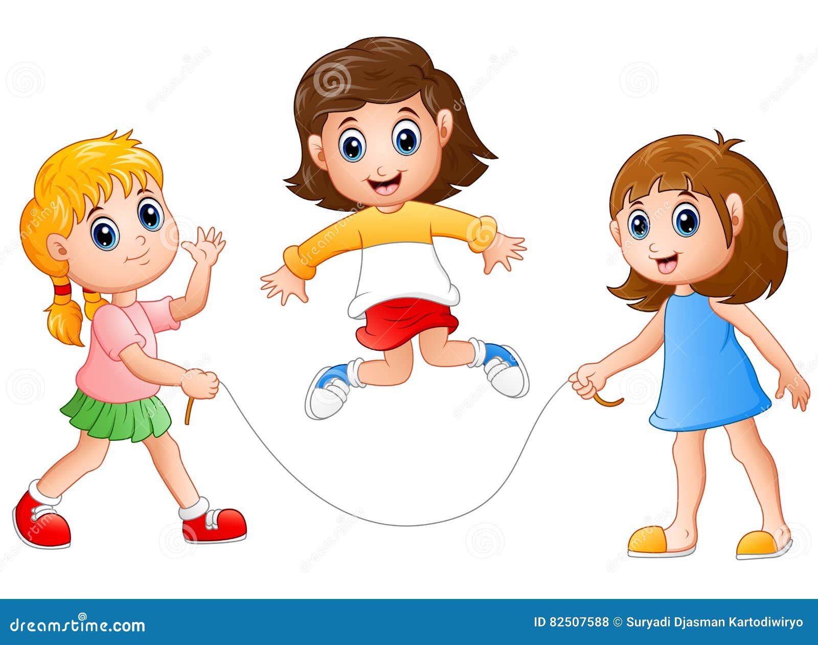 Tres Muchachas Que Juegan La Comba Ilustración del Vector - Ilustración ...