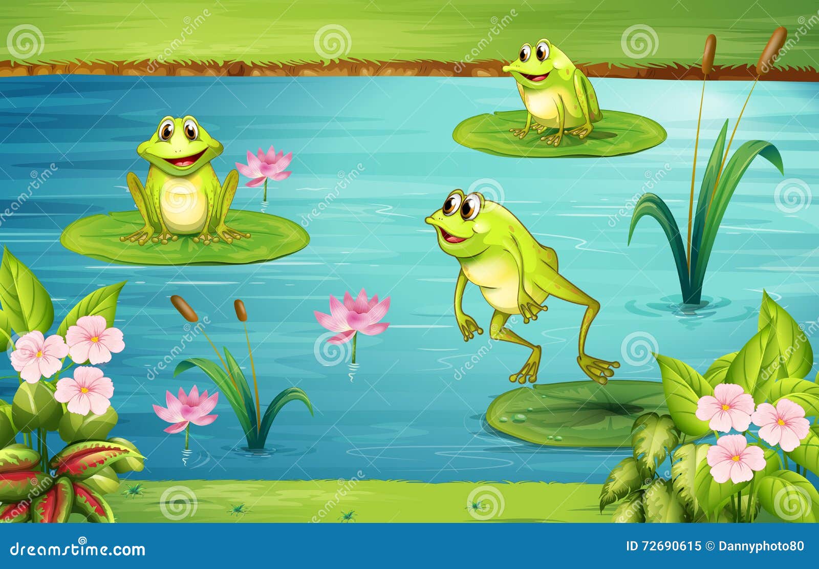 Tres Ranas Que Viven En La Charca Ilustración del Vector - Ilustración ...