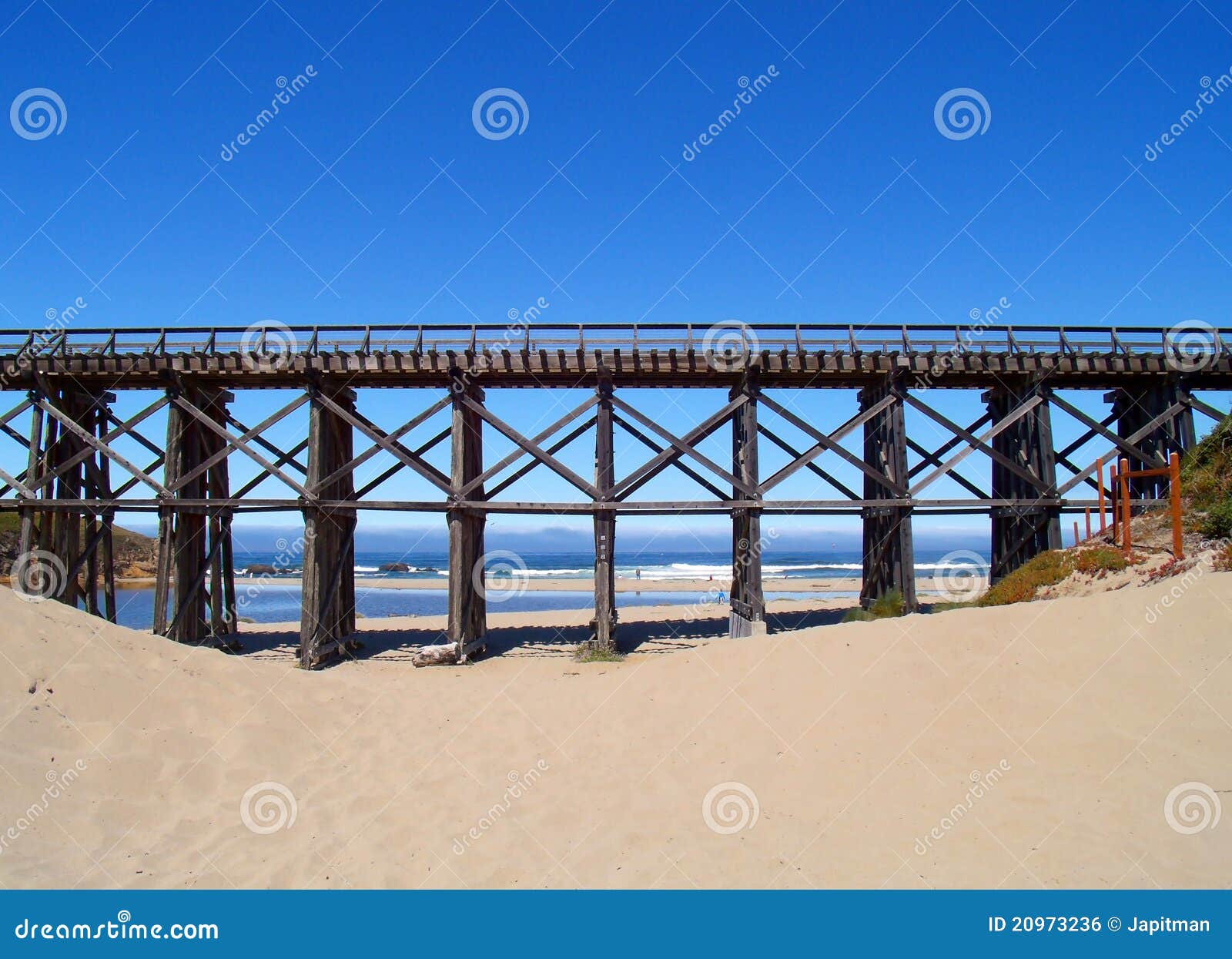 Trestle bridge stock photo. Image of calm, people, gulls - 20973236