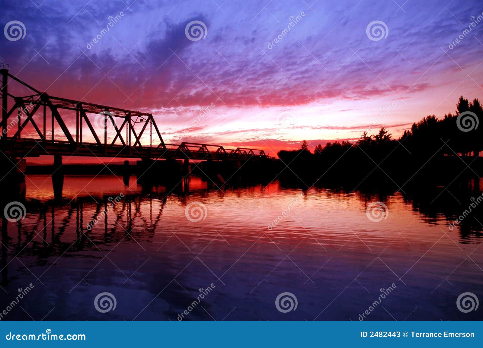 Trestle Bridge over River stock image. Image of sunset - 2482443