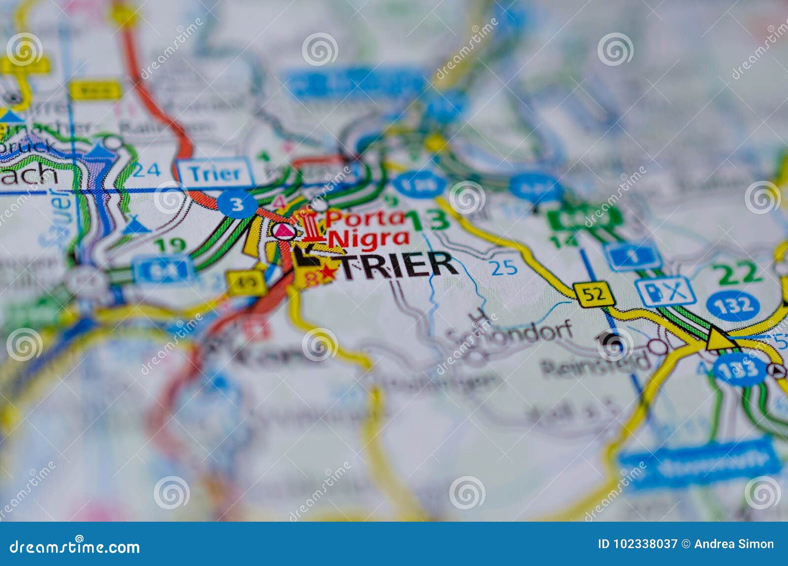 Treves on map stock image. Image of travel, route, close - 102338037