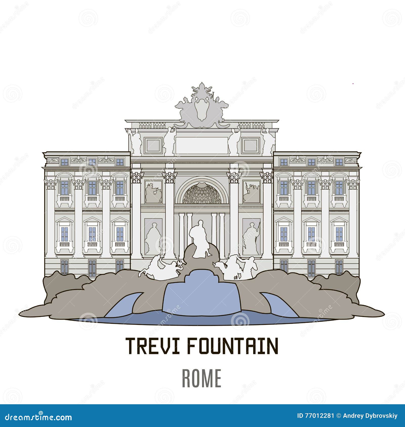 Trevi Fountain, Rome stock vector. Illustration of column - 77012281