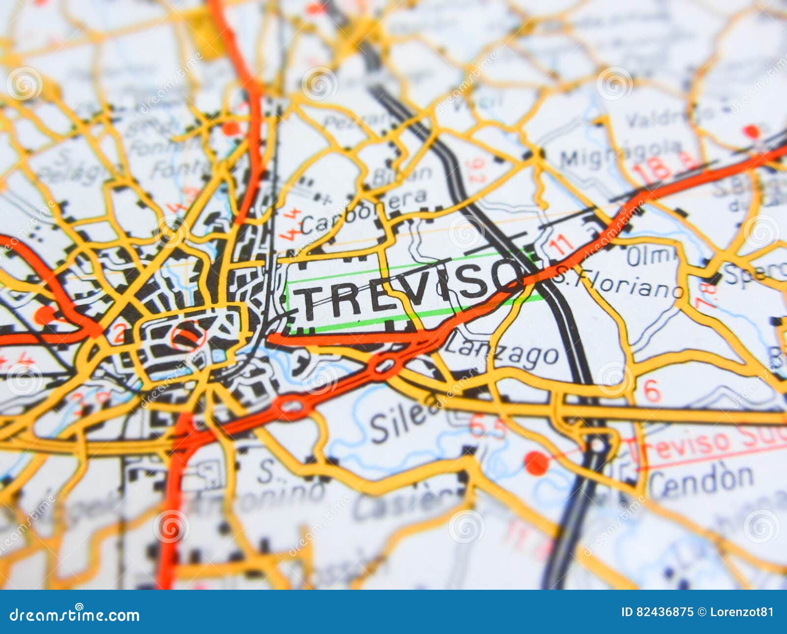 Treviso City Over a Road Map Stock Image - Image of treviso, streets ...