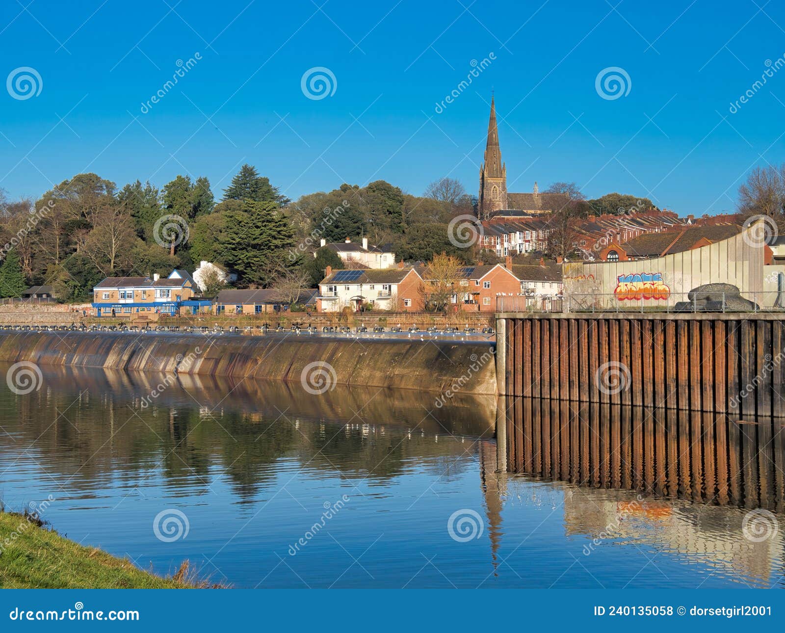 Trews Weir Flood Defence System at Exeter Stock Photo - Image of trews ...