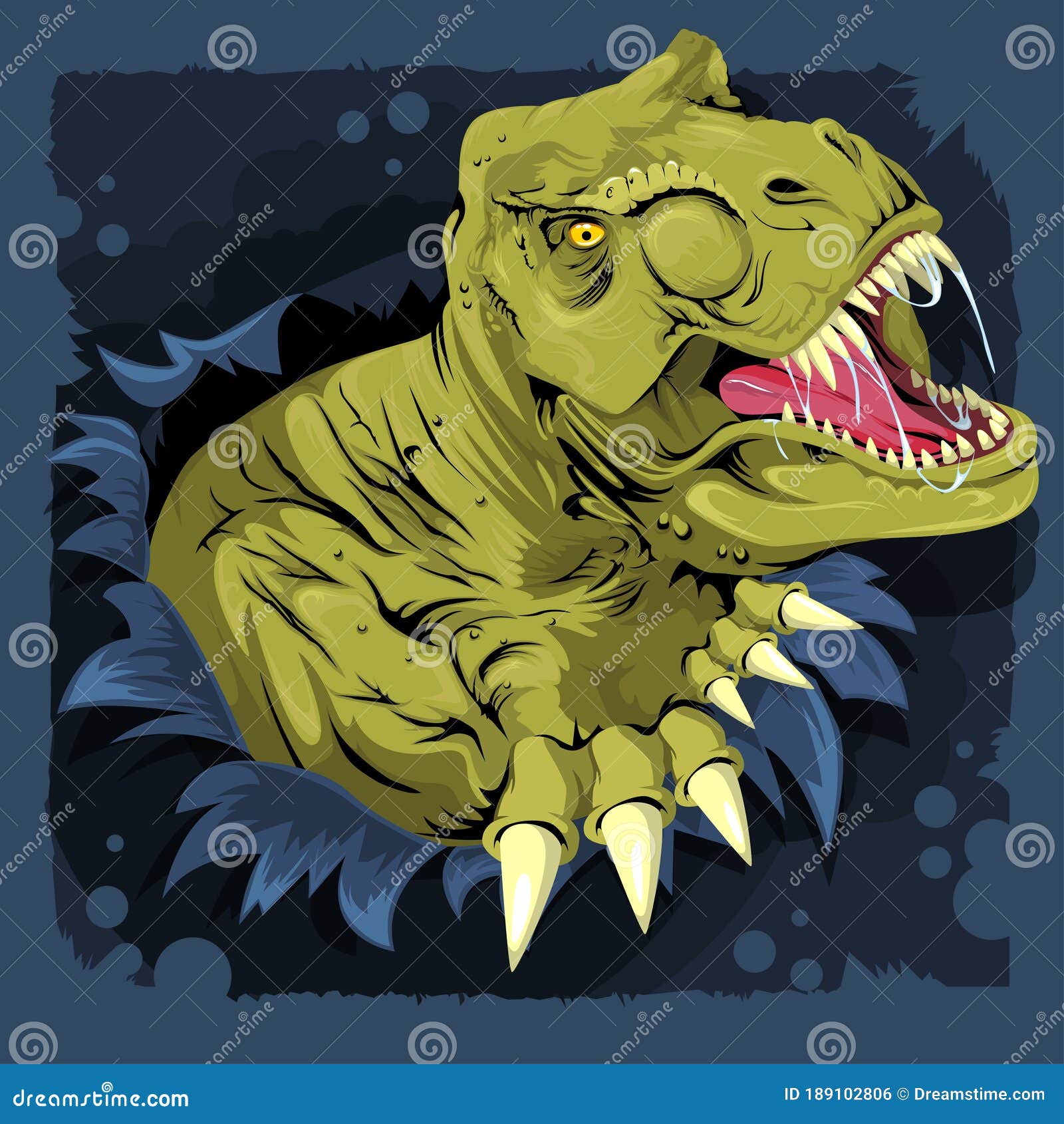 T Rex Dinosaur Ripping Through A Wall Vector Illustration ...