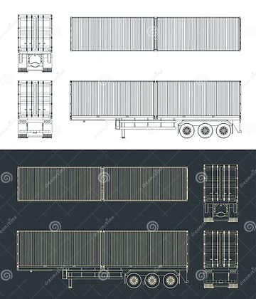 Tri-axle Container Trailer Blueprints Stock Vector - Illustration of ...
