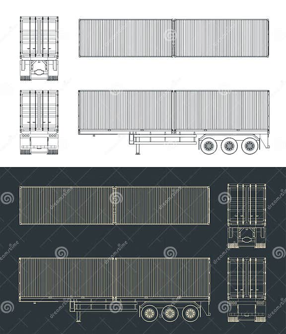 Tri-axle Container Trailer Blueprints Stock Vector - Illustration of ...
