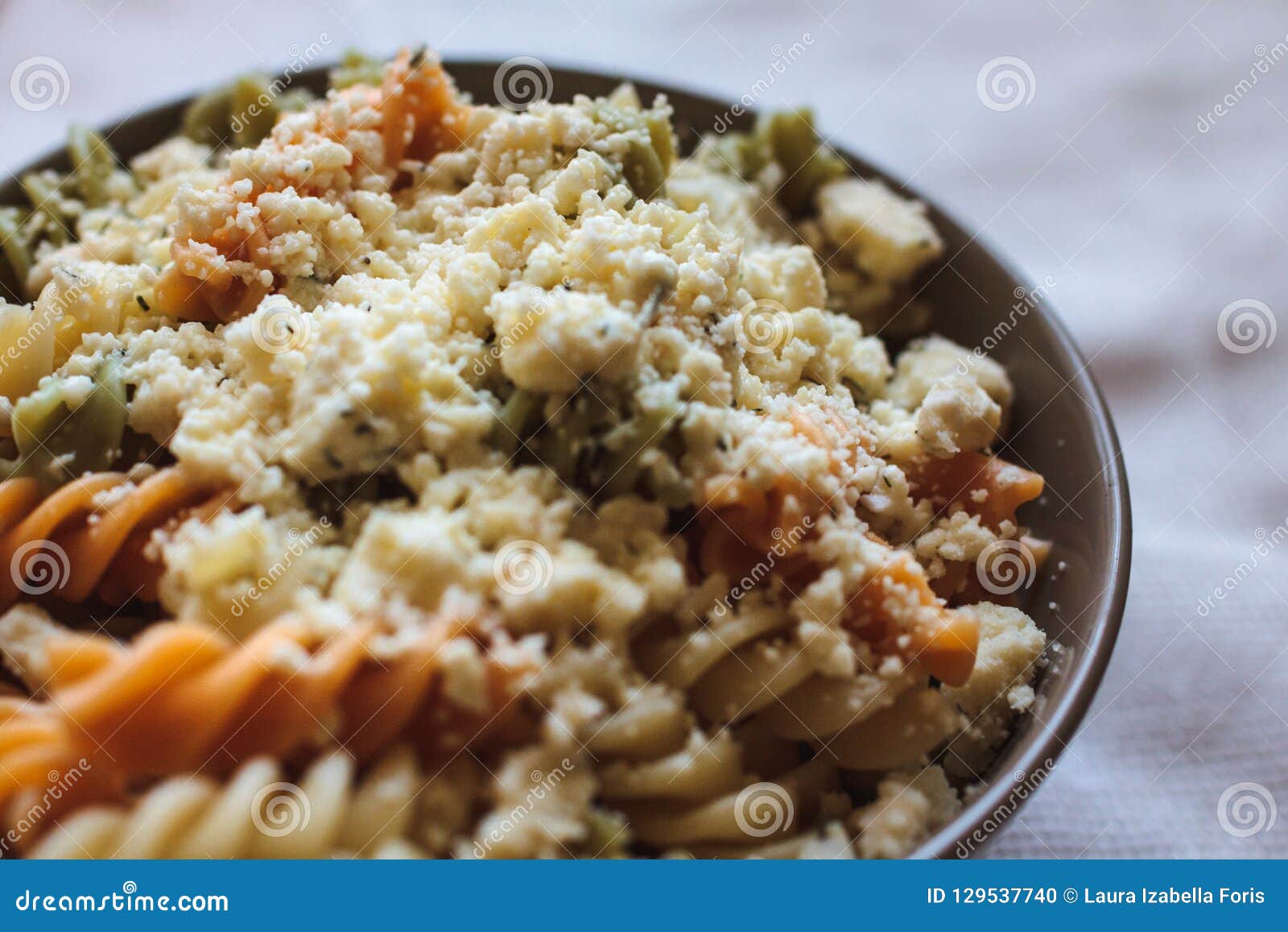 Tri Color Fusilli with Cheese with Dill Stock Photo - Image of three ...
