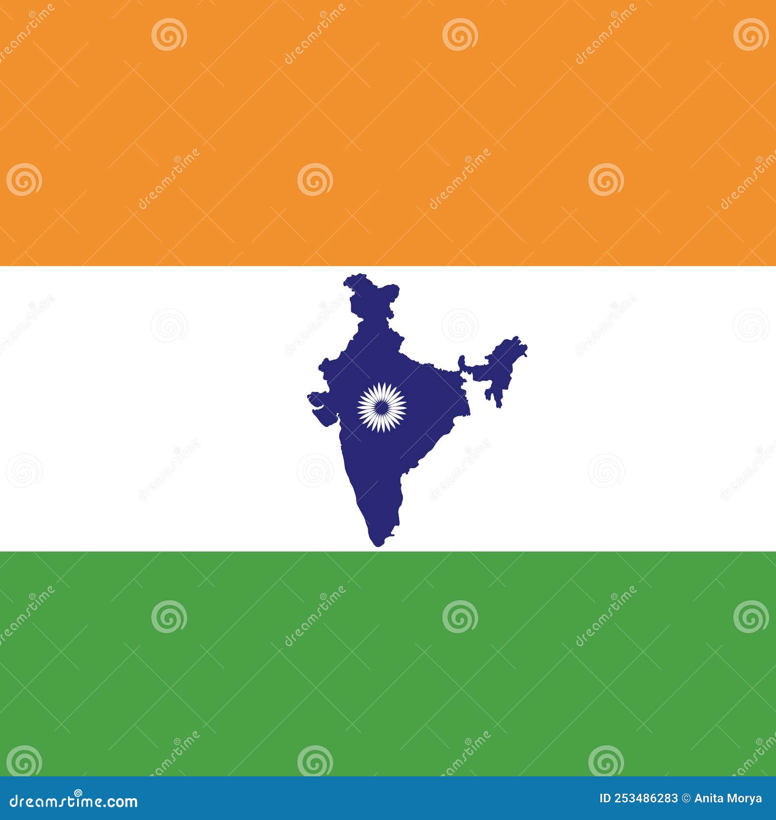 Tri Color Indian Flag and Map Stock Illustration - Illustration of ...