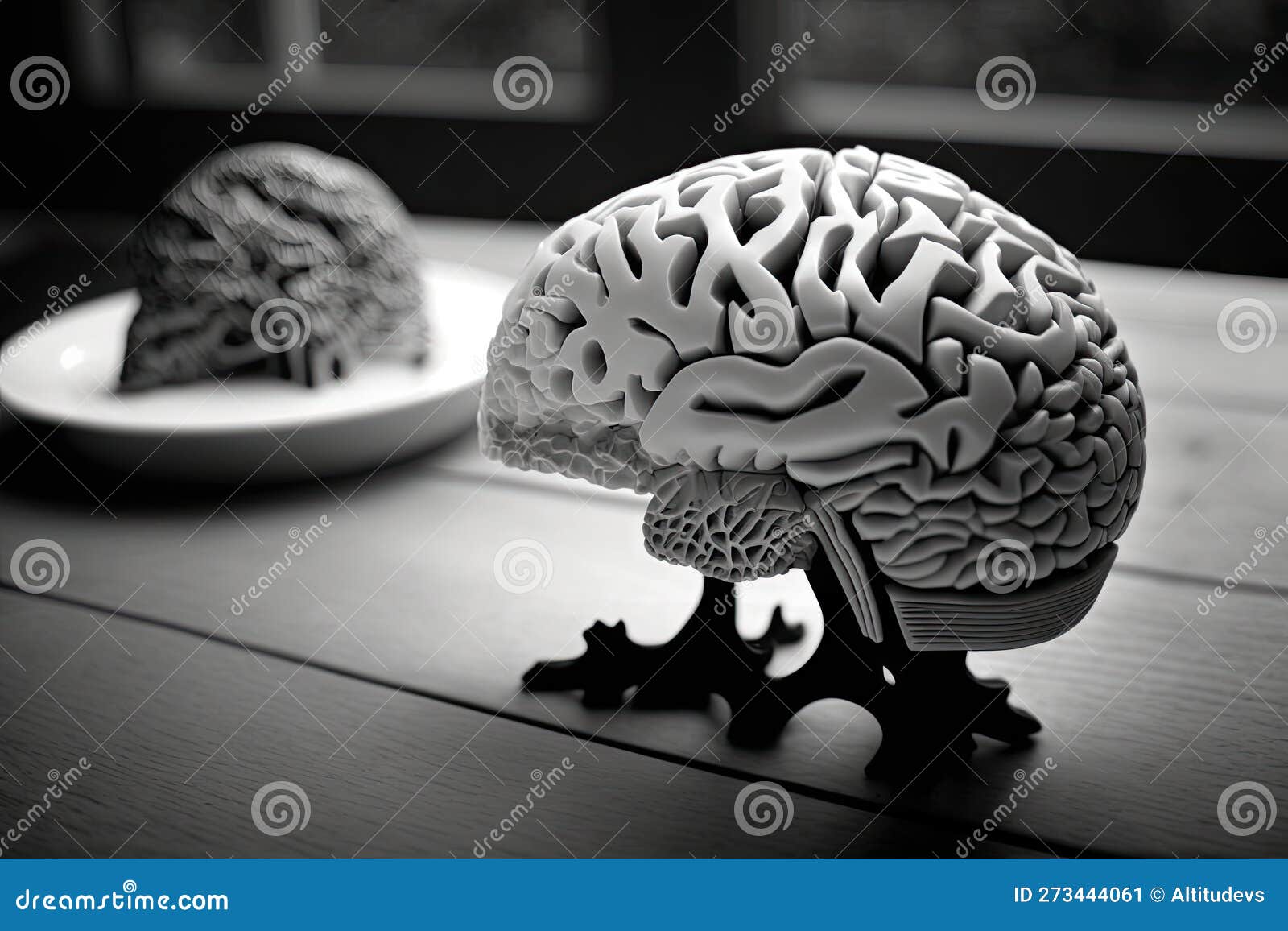 Tri-dimensional Model of Human Brain in Black and White Color on Table ...