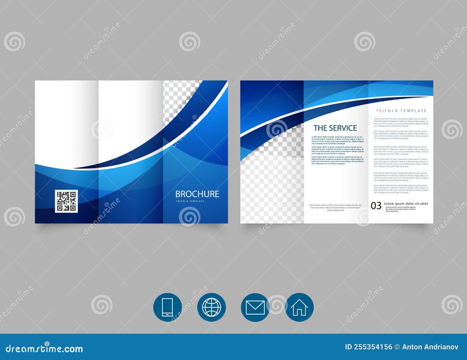 Tri Fold Brochure with Blue Waves. Creative Fold Brochure, Marketing ...