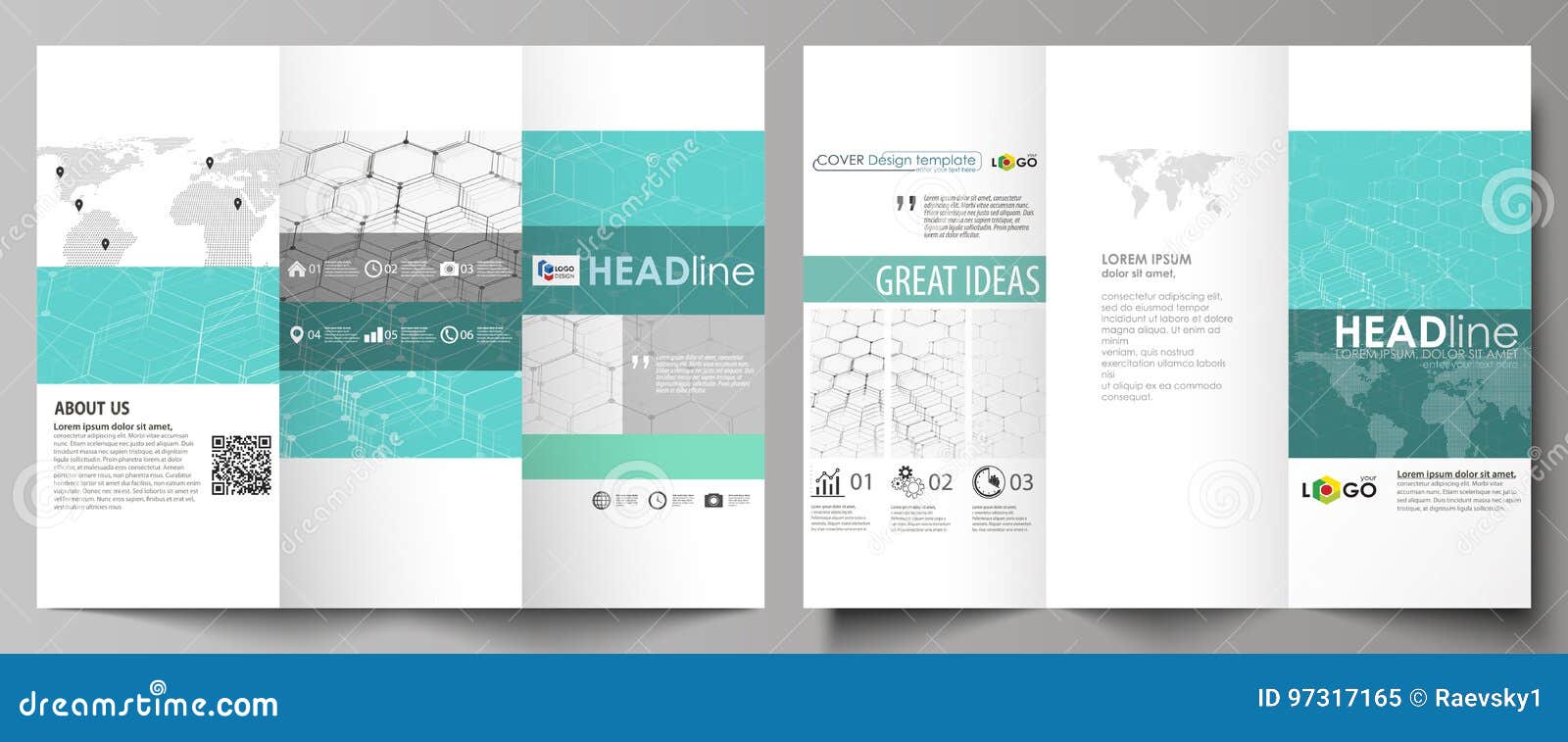 Tri-fold Brochure Business Templates on Both Sides. Abstract Vector ...