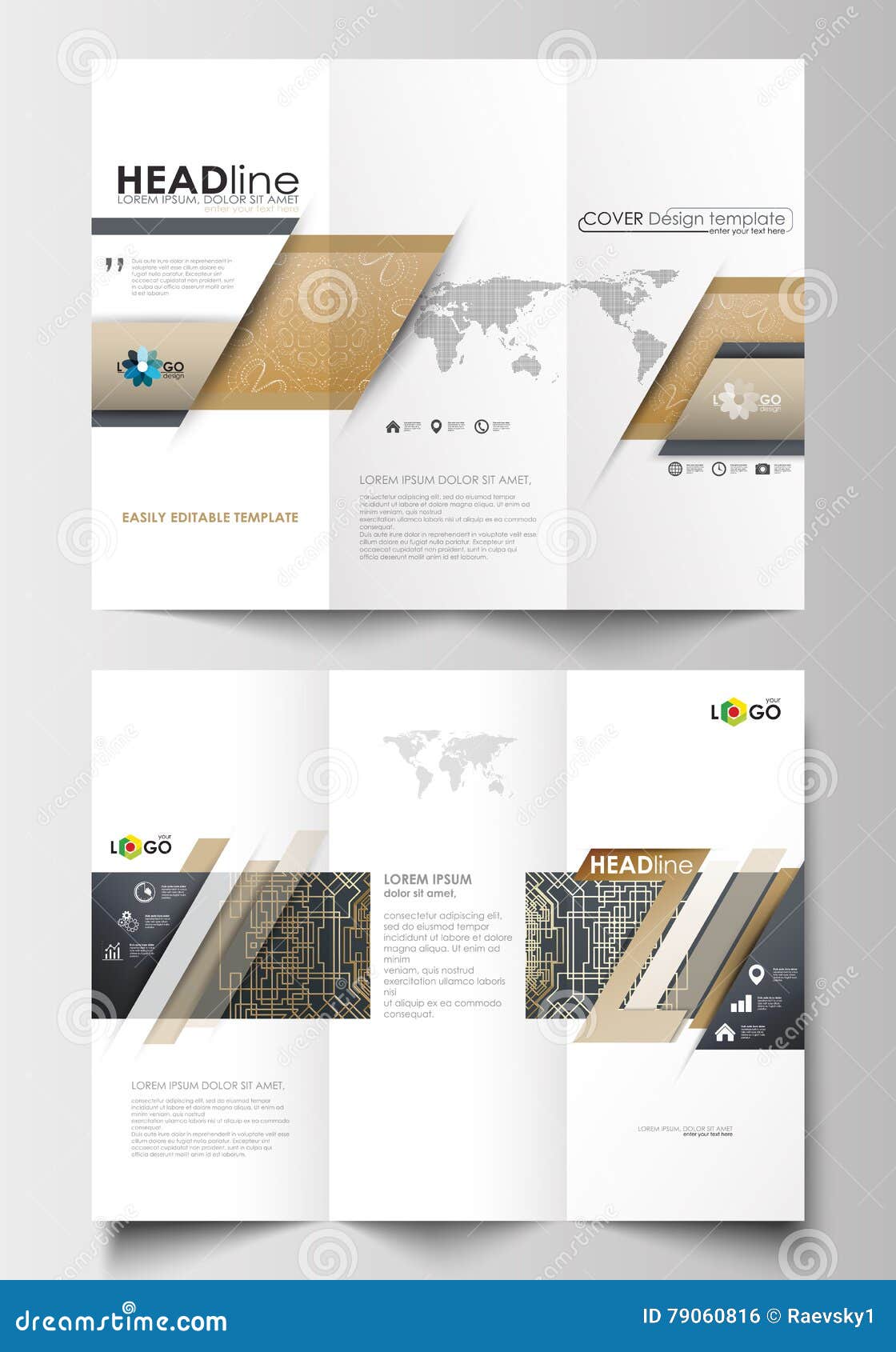 Tri-fold Brochure Business Templates on Both Sides. Easy Editable ...