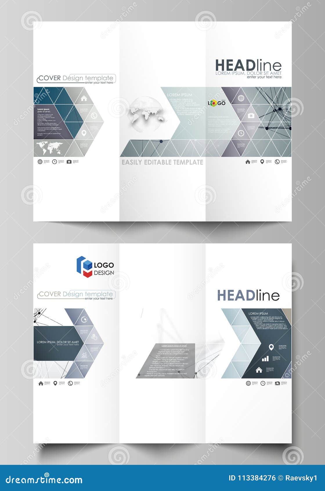 Tri-fold Brochure Business Templates on Both Sides. Easy Editable ...
