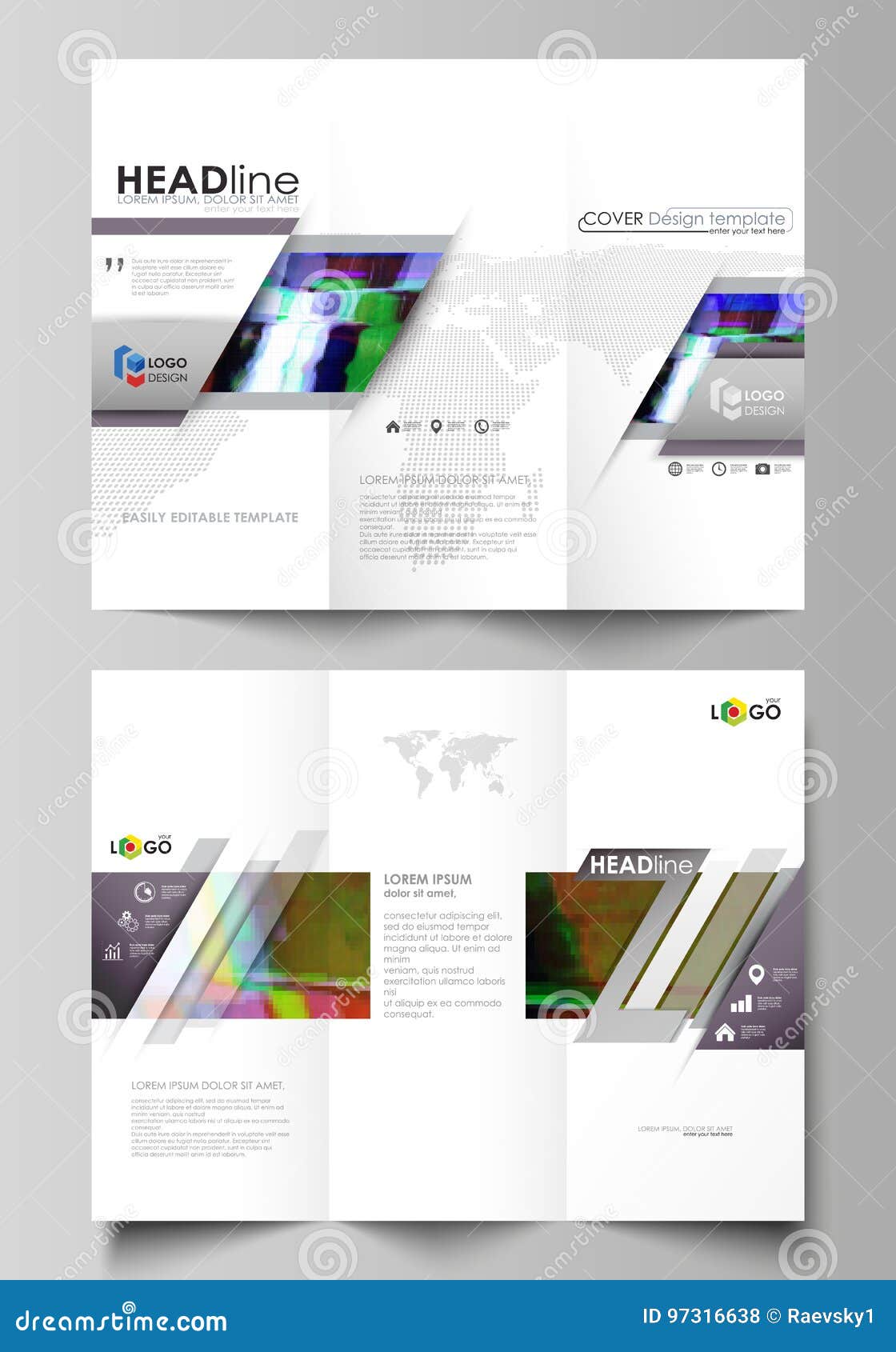 Tri-fold Brochure Business Templates on Both Sides. Editable Abstract ...