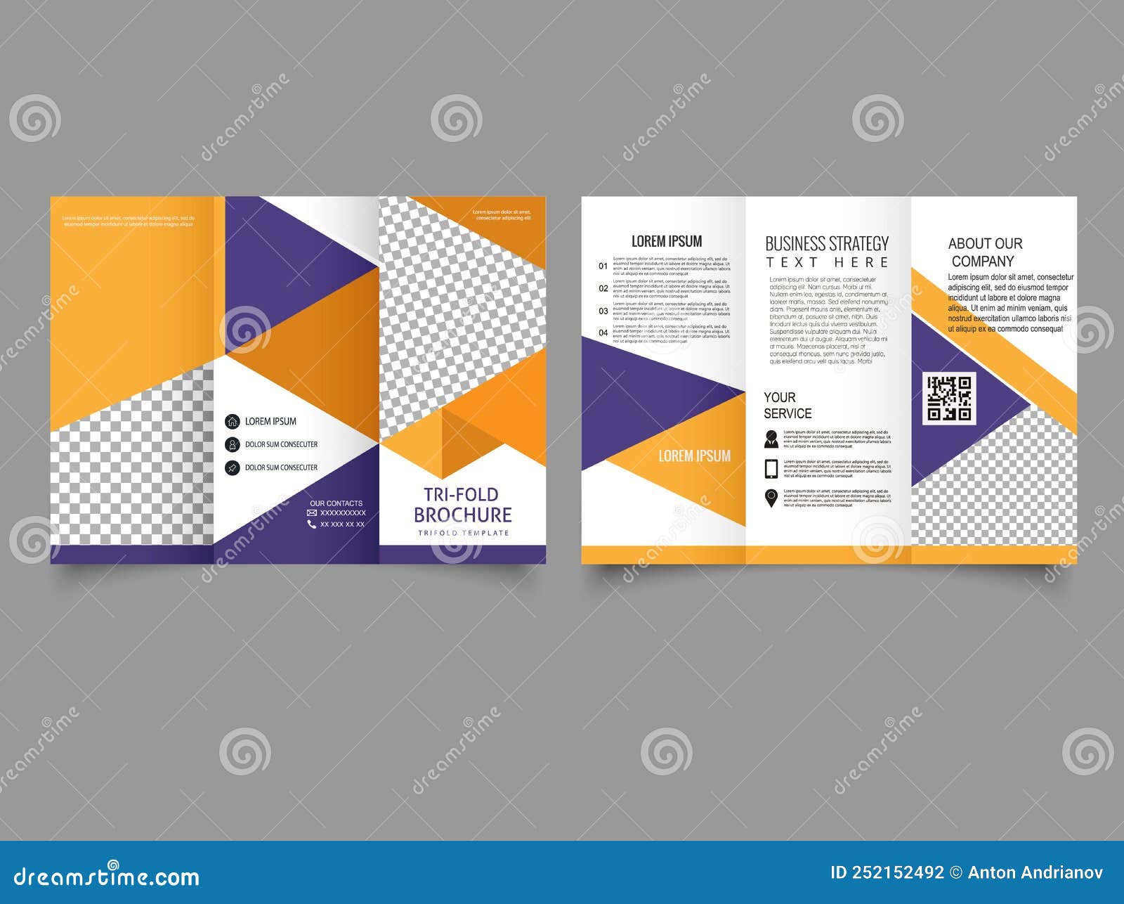 Tri Fold Brochure Template Design with Triangles. Stock Vector ...