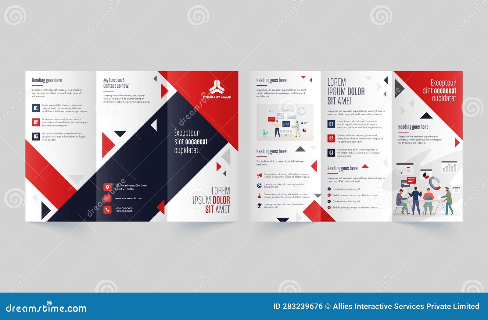 Tri-Fold Brochure Template, Leaflet Layout with Double-Side Preview ...