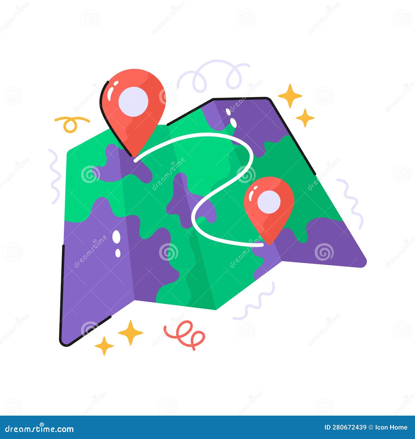 Tri Fold Chart with Location Pointer, Trendy Icon of Map Location Stock ...