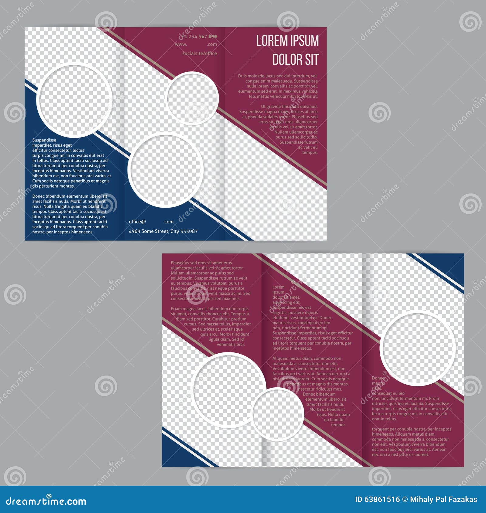 Tri-fold Flyer Brochure Template With Slate Blue Stripes Vector ...