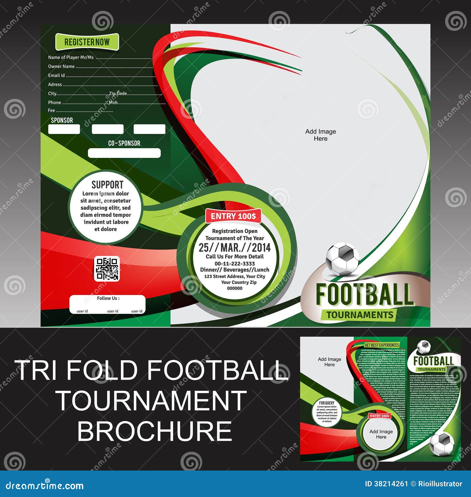 Tri Fold Football Tournament Brochure Stock Vector - Illustration of ...