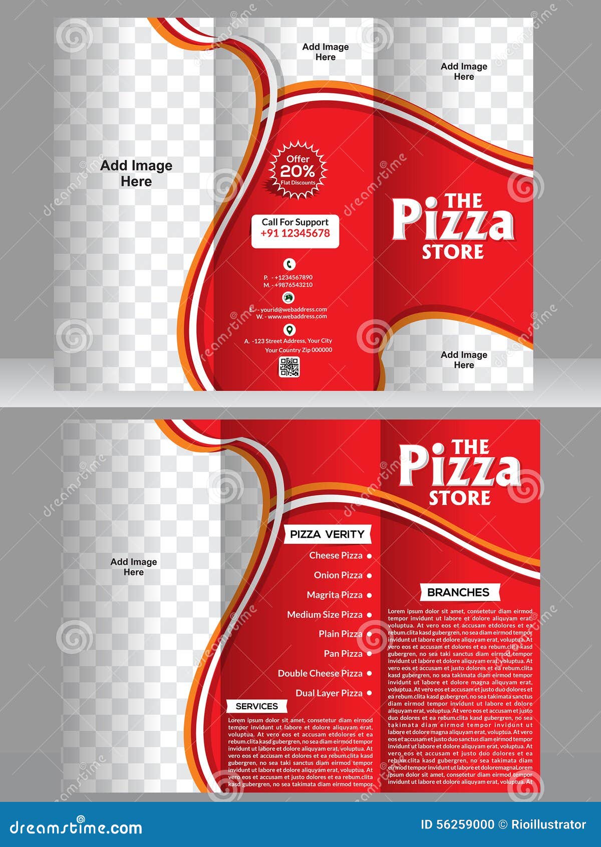 Tri Fold Pizza Brochure Template Design Stock Vector - Illustration of ...