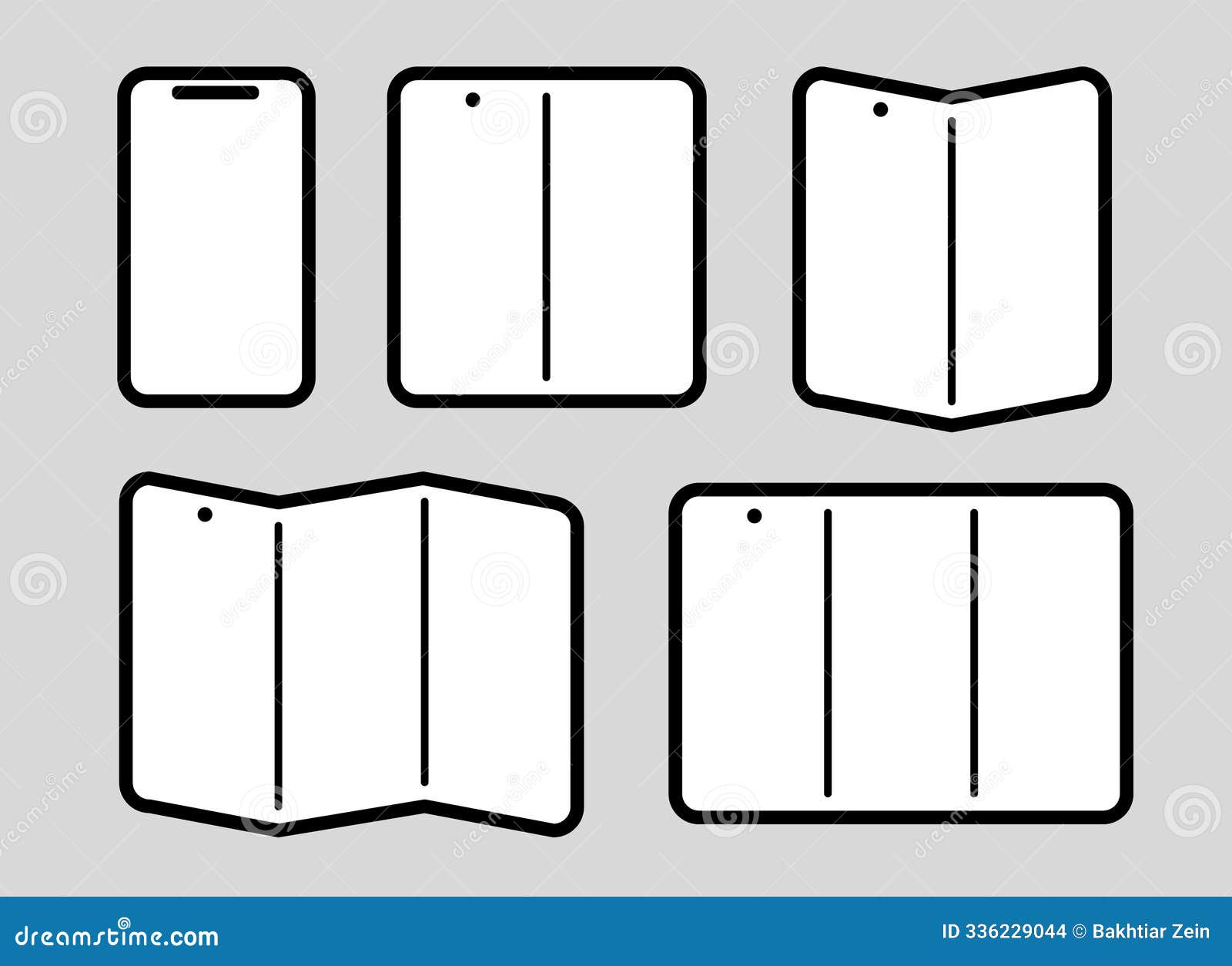 Tri Fold Three Folding Foldable Phone Icon Set Illustration Black ...