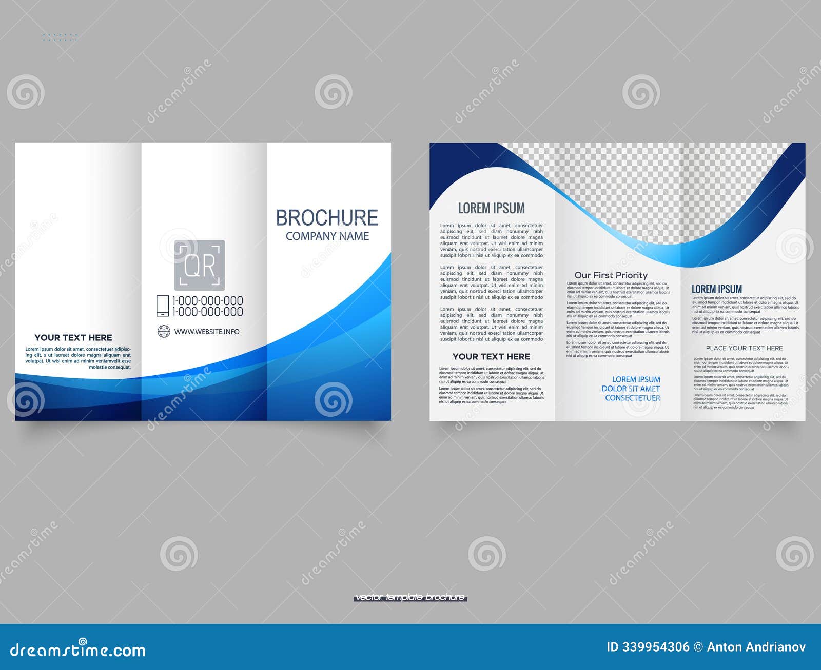 Tri Fold Wave Brochure Layout. Blue and White Flyer Stock Illustration ...