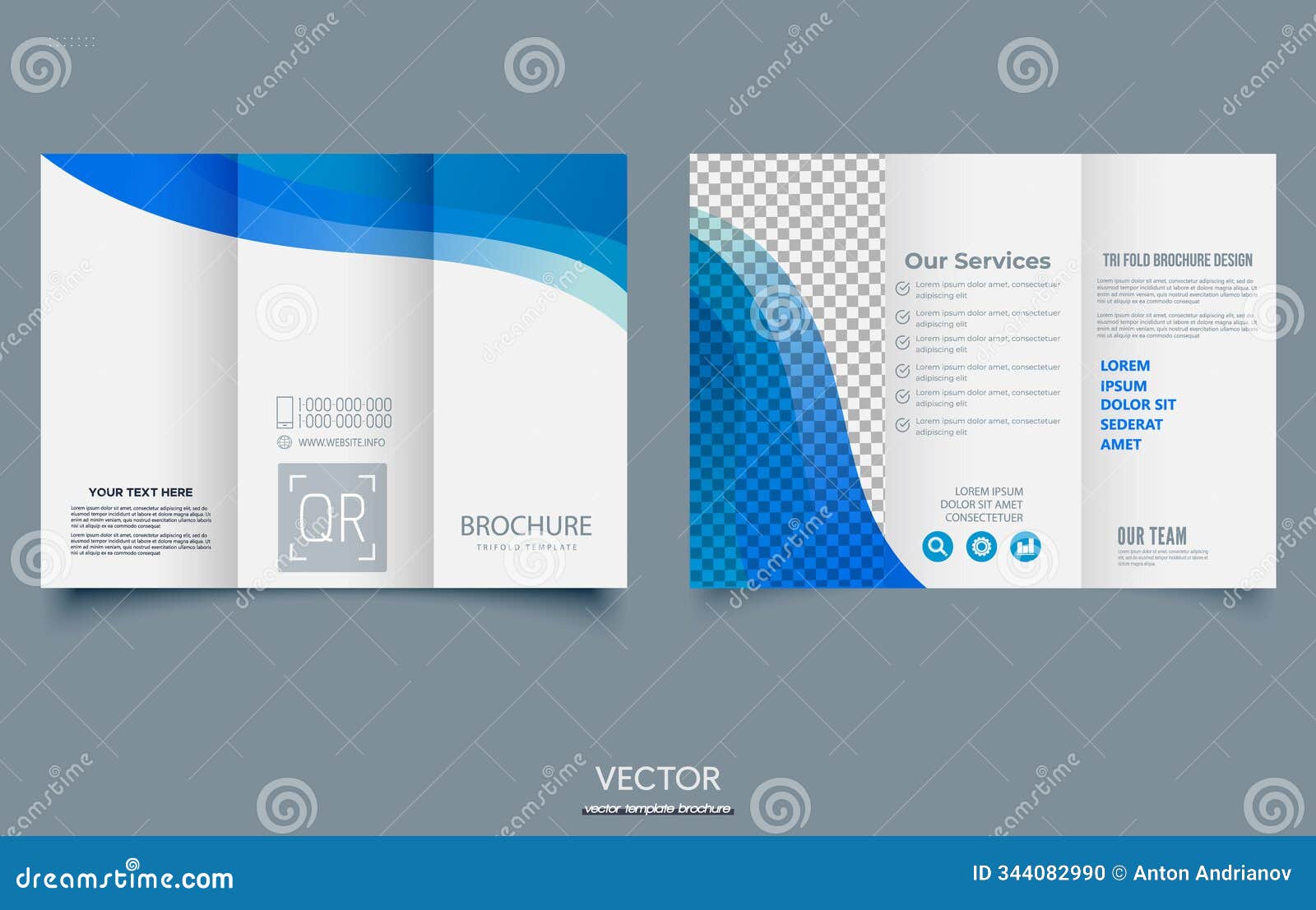 Tri Fold Wave Brochure Layout. Blue and White Flyer Stock Vector ...